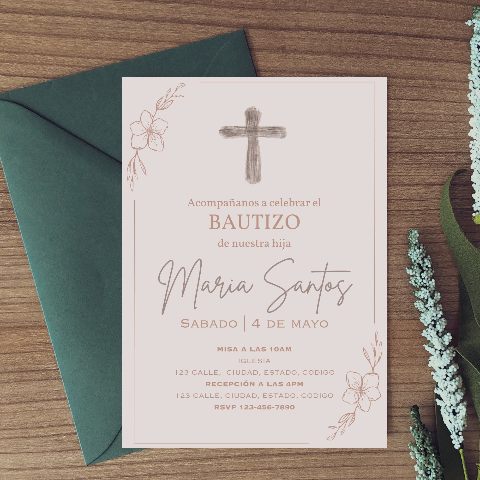 Neutral Spanish Baptism Invitation, Spanish Baptism Invitation Template ...