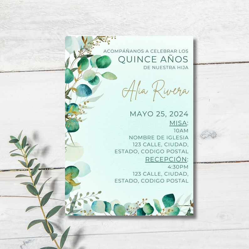 Emerald Green Quinceañera Invitation Template, Mis Quince Emerald Green ...