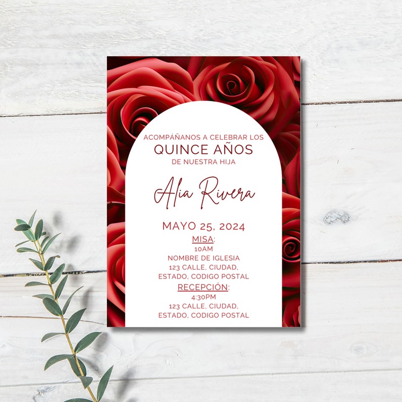 Red Roses Quinceañera Invitation Template, Mis Quince Red Roses ...