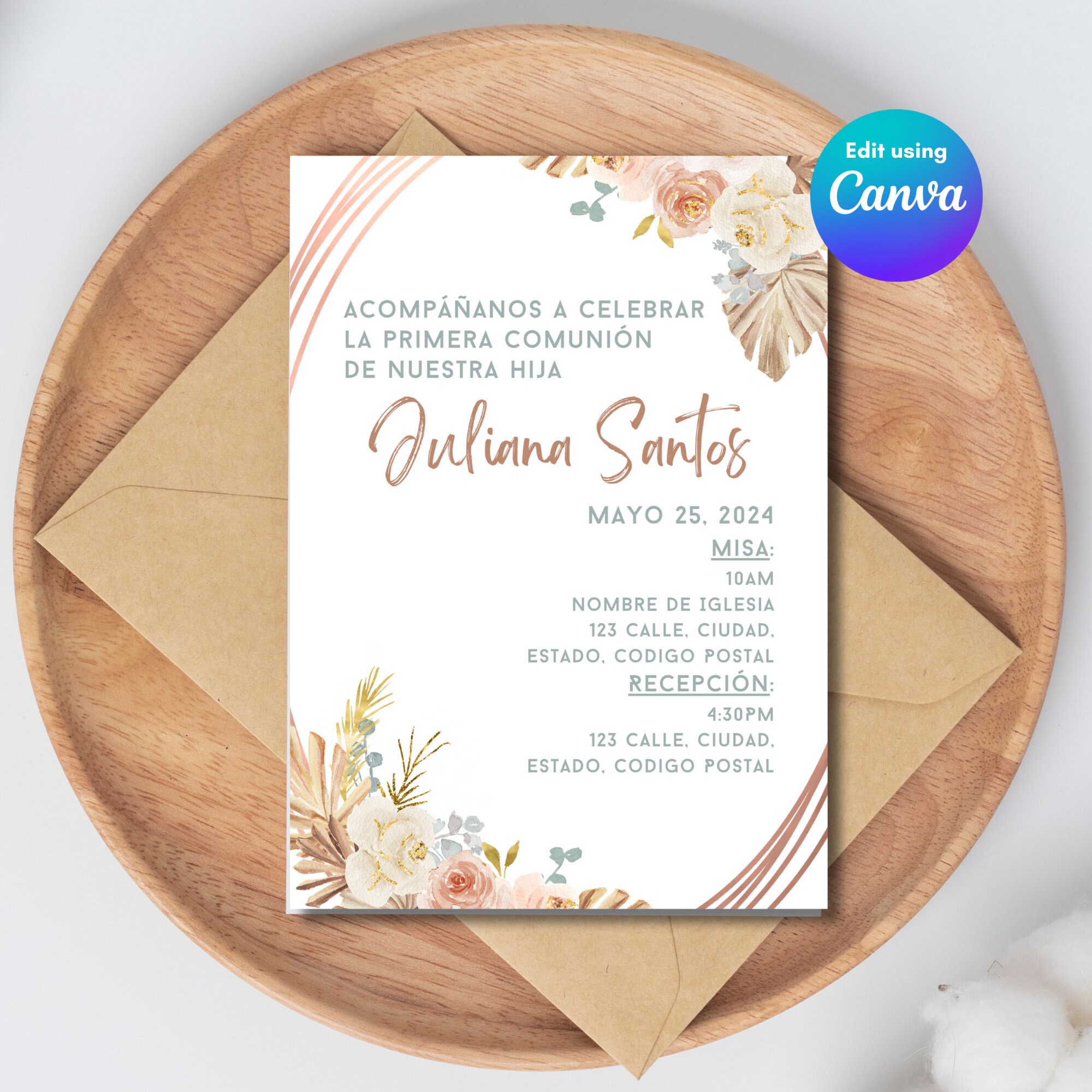 Floral Spanish Communion Invitation, Spanish Communion Invitation ...