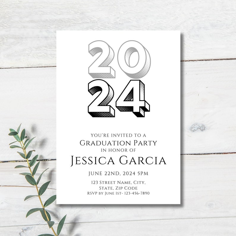 2024 Black and White Graduation Invitation Template, Graduation Party ...