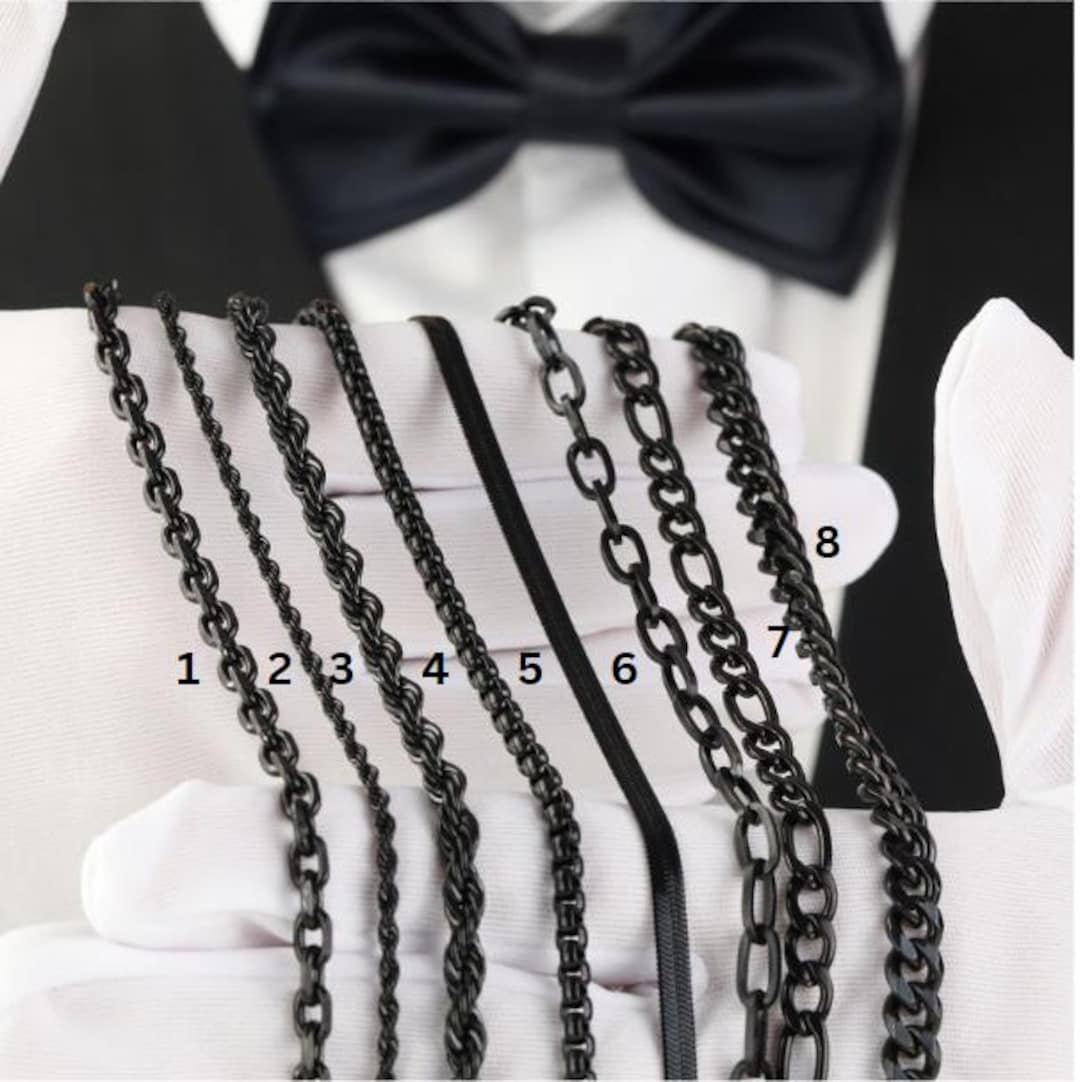 Black Rope Chain Necklace, Black Curb Chain, Black Figaro, Twist, Chain ...