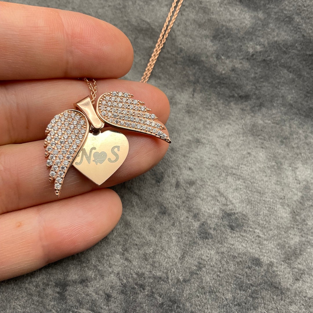 Heart Name Necklace With Wings: Personalized Sterling Silver Angel ...