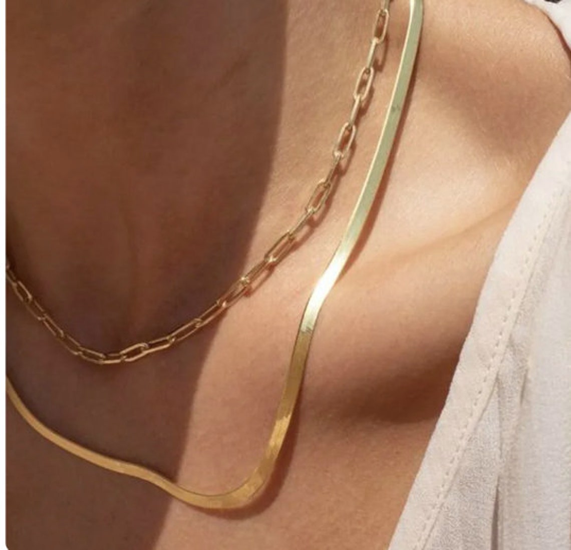 18K Gold FILLED Herringbone Necklace,waterproof Chain,christmasgift ...
