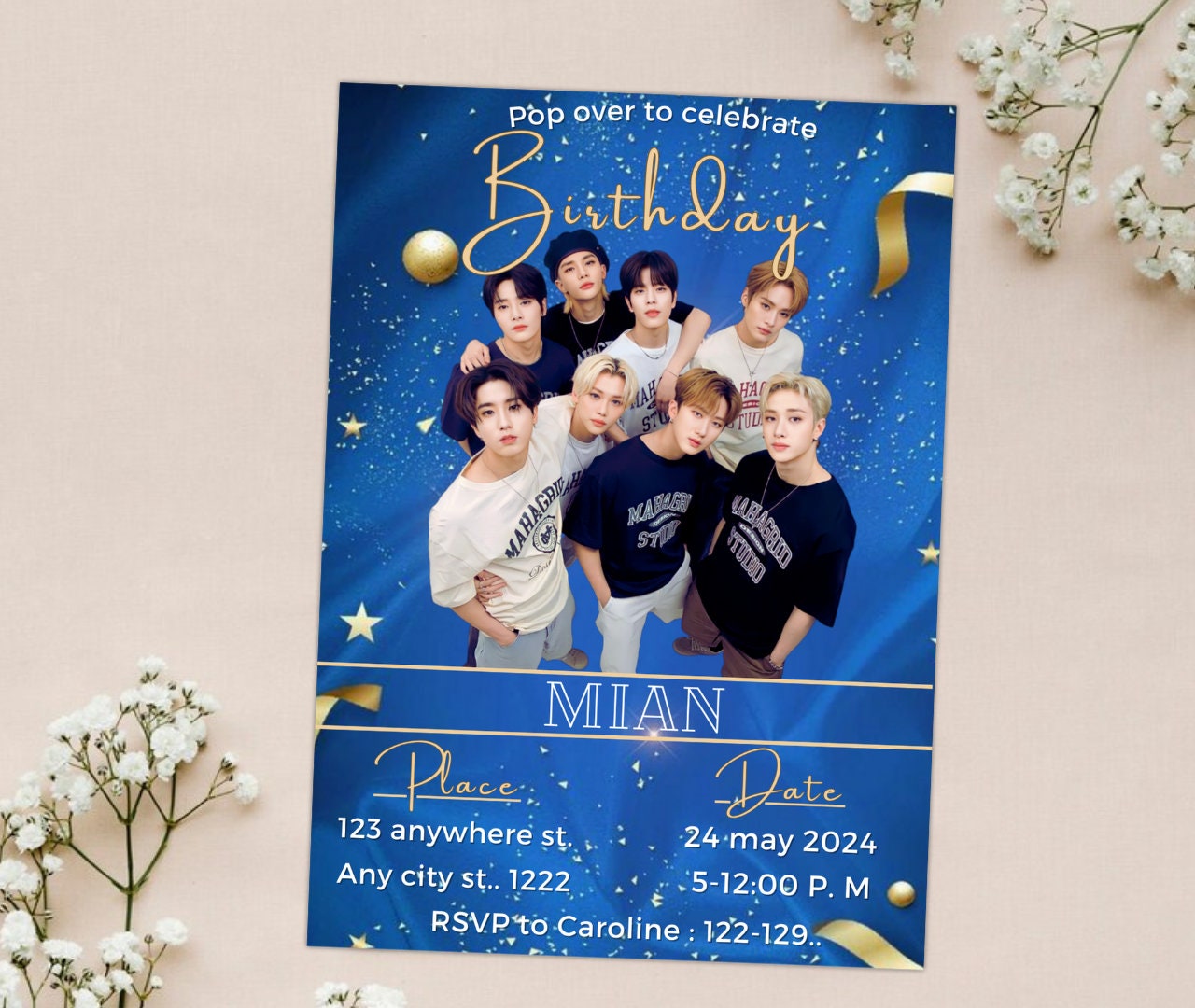 Stray Kids Invitation , Stray Kids Themed Party Invite, Kpop Group ...