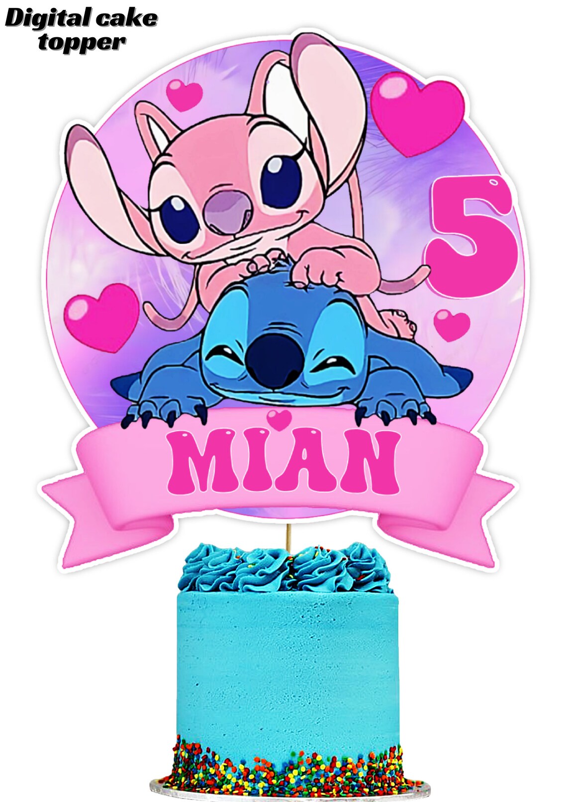 Stitch And Angel Cake Topper Printable Stitch Cake Topper Stitch Angel Cake Topper Digital Cake
