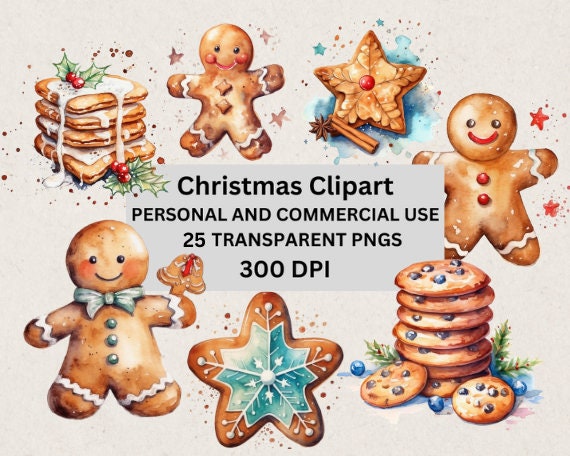 25 Christmas Cookies Clipart, Cookies Clipart, Watercolor Clipart ...
