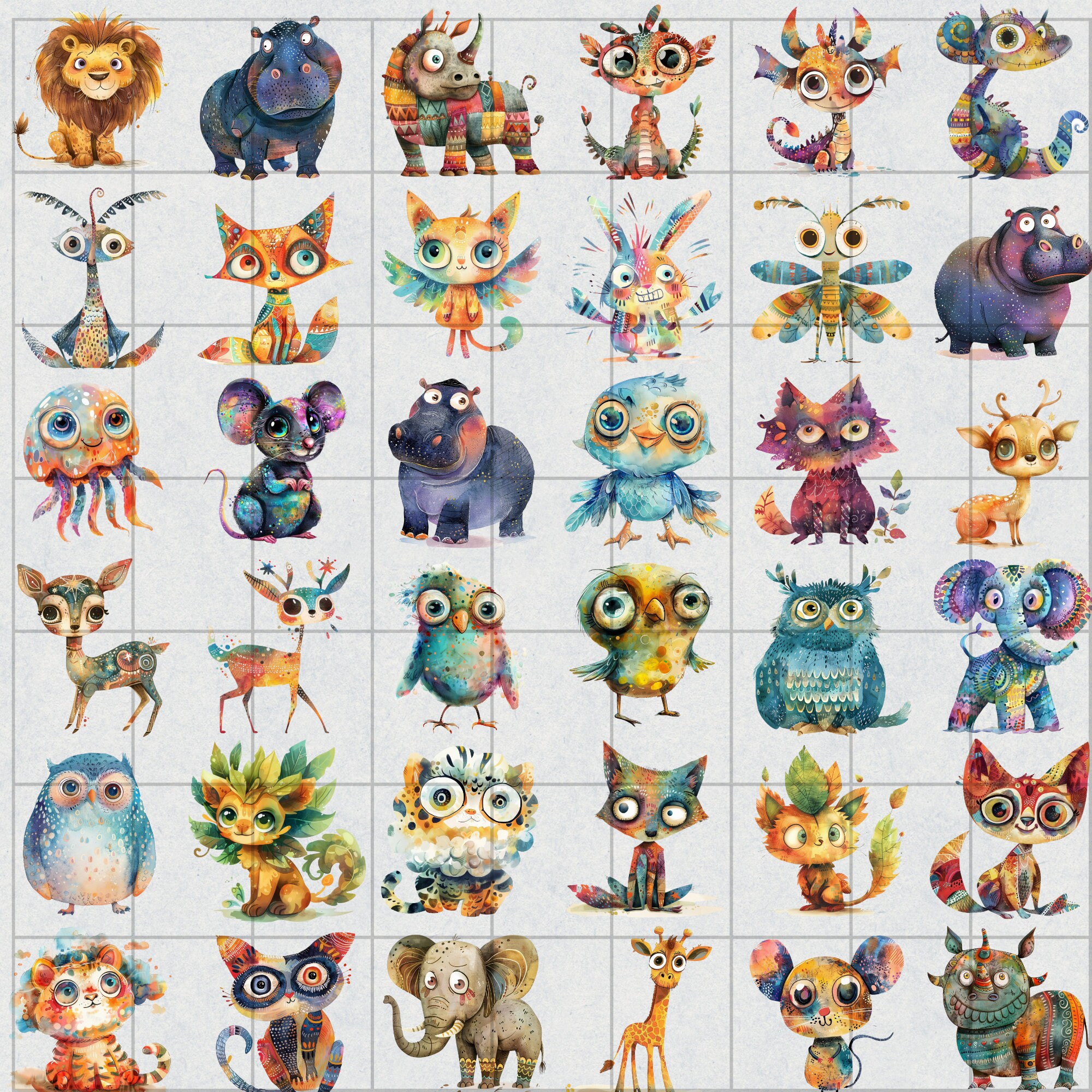 205 Quirky Animals Clipart Bundle, Whimsical Safari Animals Sublimation ...