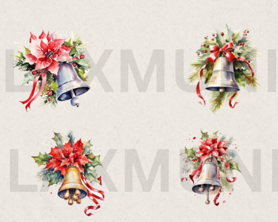 17 Christmas Bells Clipart, Christmas Clipart, Watercolor Clipart ...