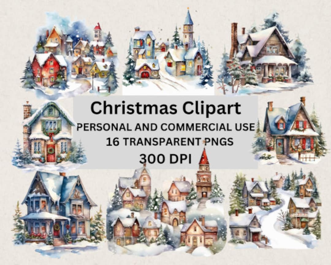 16 Christmas Villages Clipart Clip Art Watercolor Clipart - Etsy