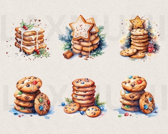 25 Christmas Cookies Clipart, Cookies Clipart, Watercolor Clipart ...