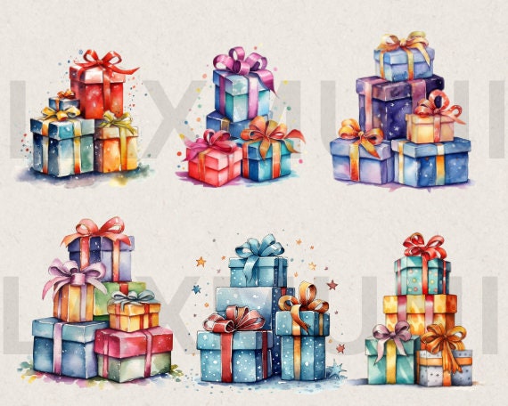 21 Christmas Gifts Clipart, Gifts Clipart, Watercolor Clipart, Holiday ...