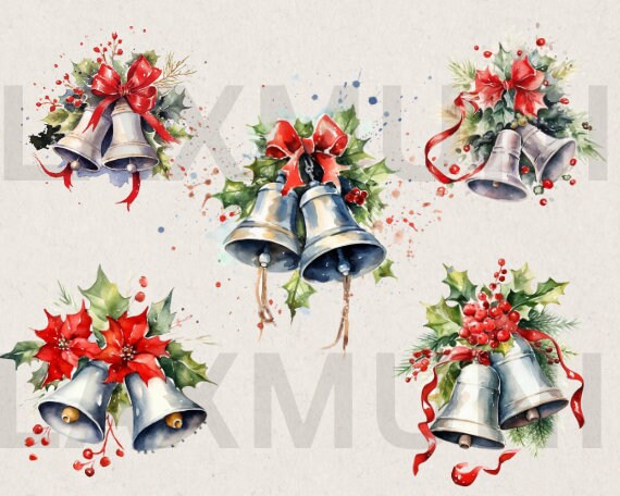 17 Christmas Bells Clipart, Christmas Clipart, Watercolor Clipart ...