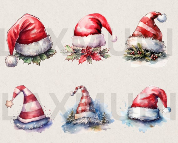 11 Christmas Hats Clipart, Christmas Clipart, Watercolor Clipart ...
