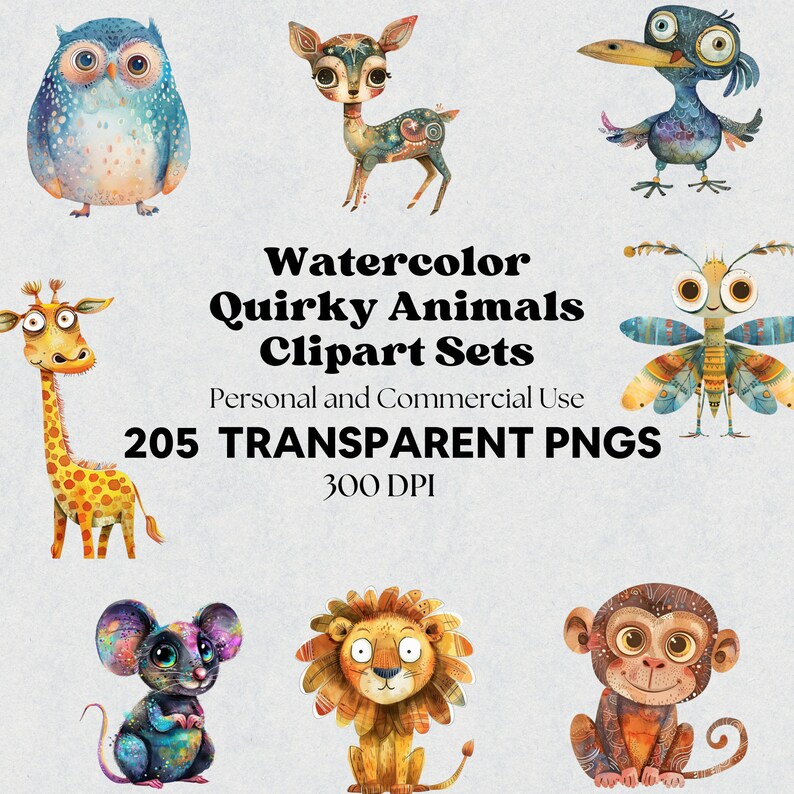 205 Quirky Animals Clipart Bundle, Whimsical Safari Animals Sublimation ...