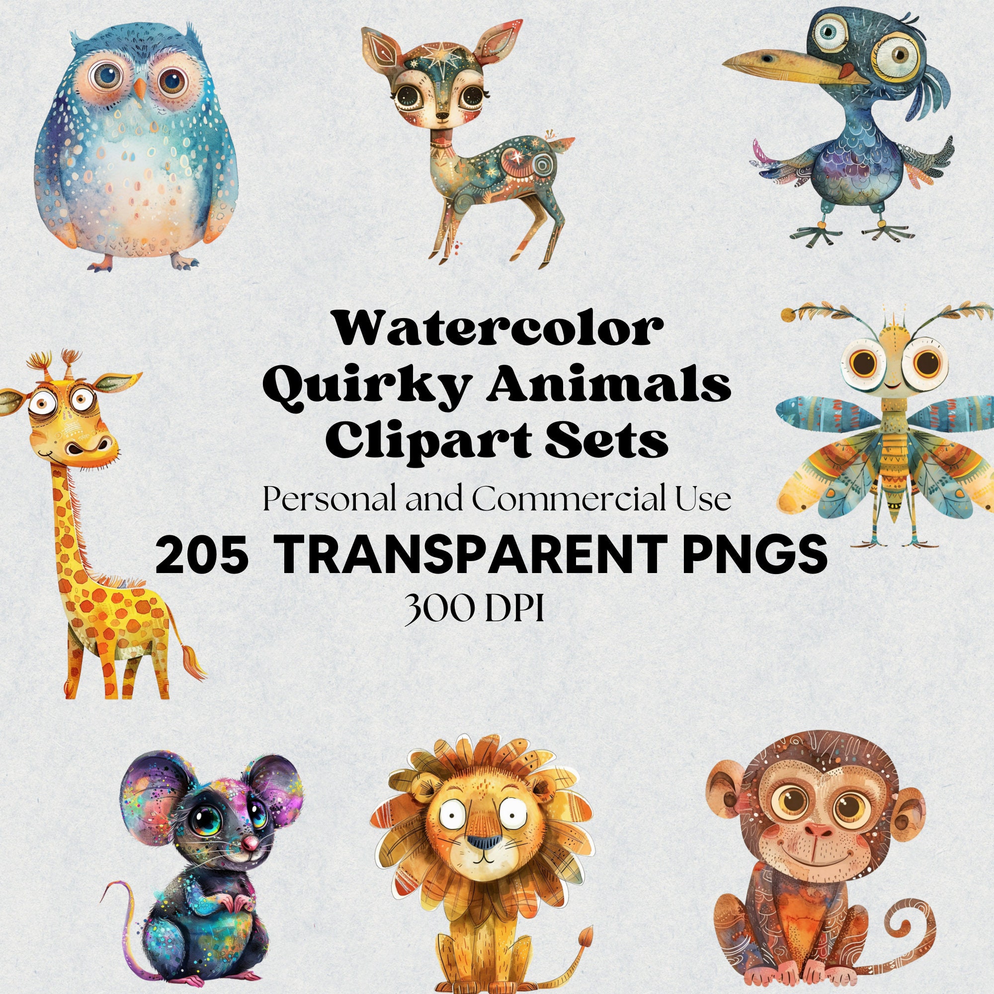 205 Quirky Animals Clipart Bundle, Whimsical Safari Animals Sublimation ...