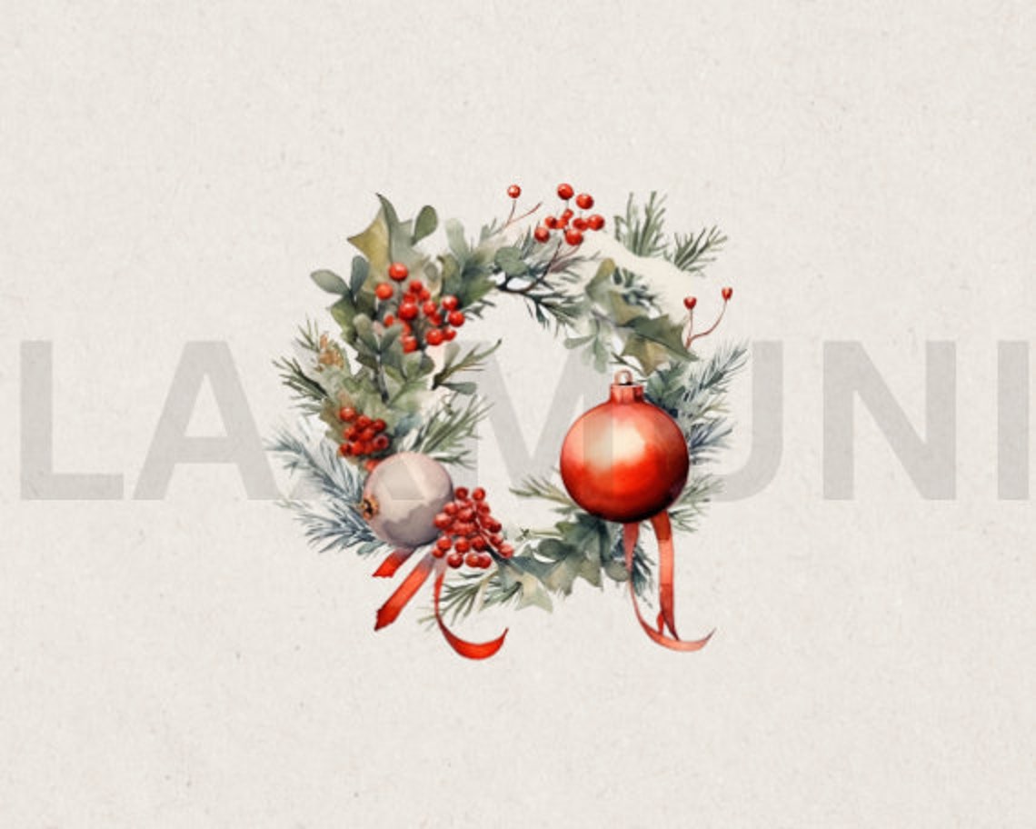 19 Christmas Wreaths Clipart, Wreath Clipart, Watercolor Clipart ...