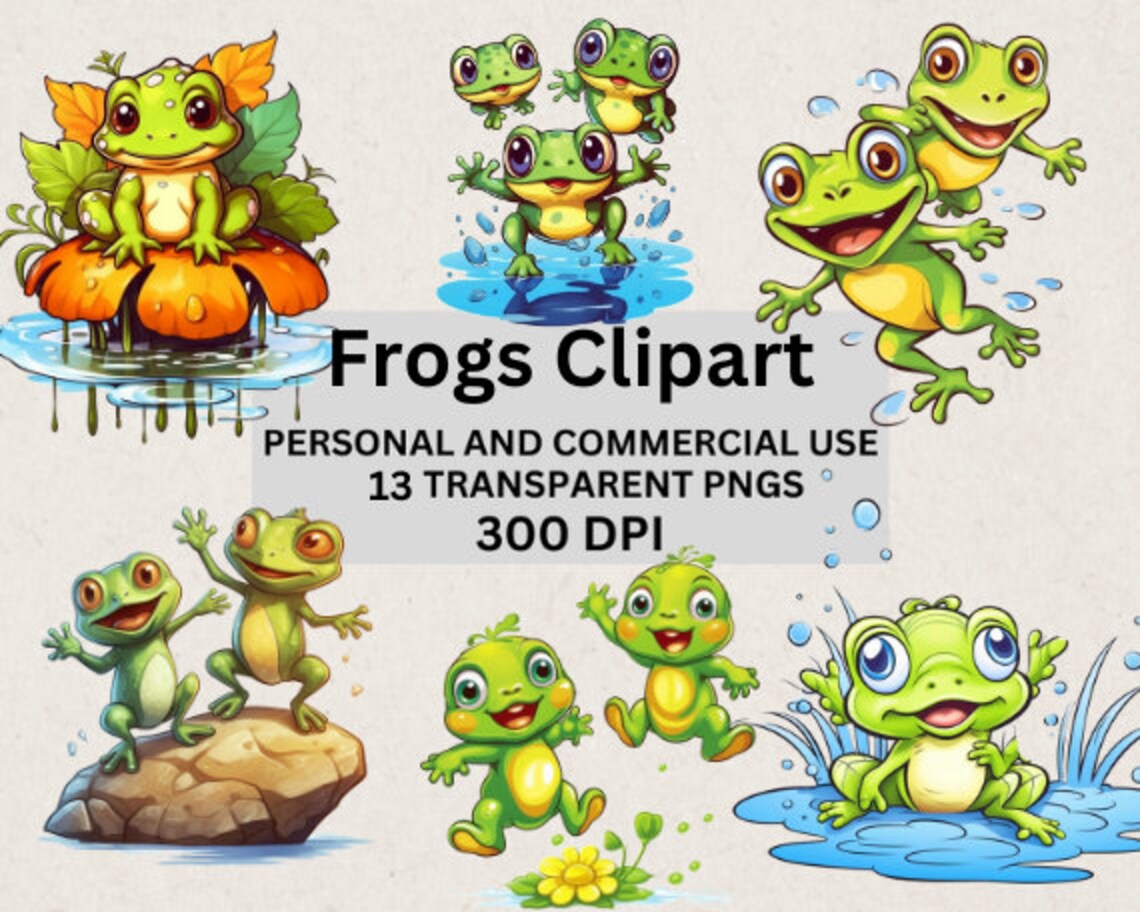 13 Frogs Clipart, Animal Clipart, Watercolor Clipart, Clipart Bundle ...