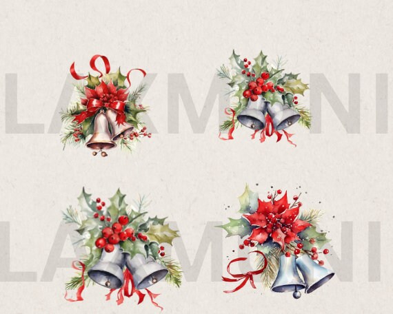 17 Christmas Bells Clipart, Christmas Clipart, Watercolor Clipart ...
