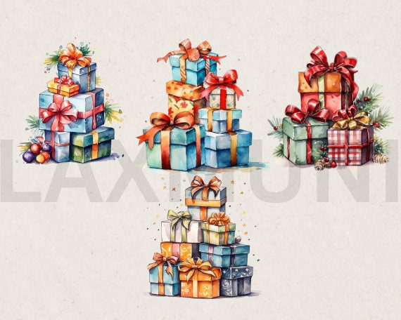 21 Christmas Gifts Clipart, Gifts Clipart, Watercolor Clipart, Holiday ...
