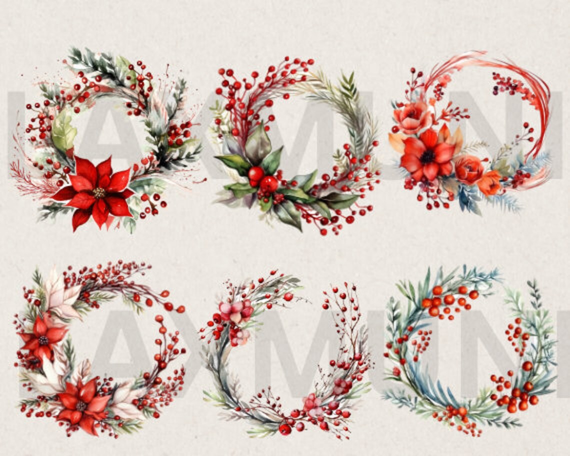 19 Christmas Wreaths Clipart, Wreath Clipart, Watercolor Clipart ...