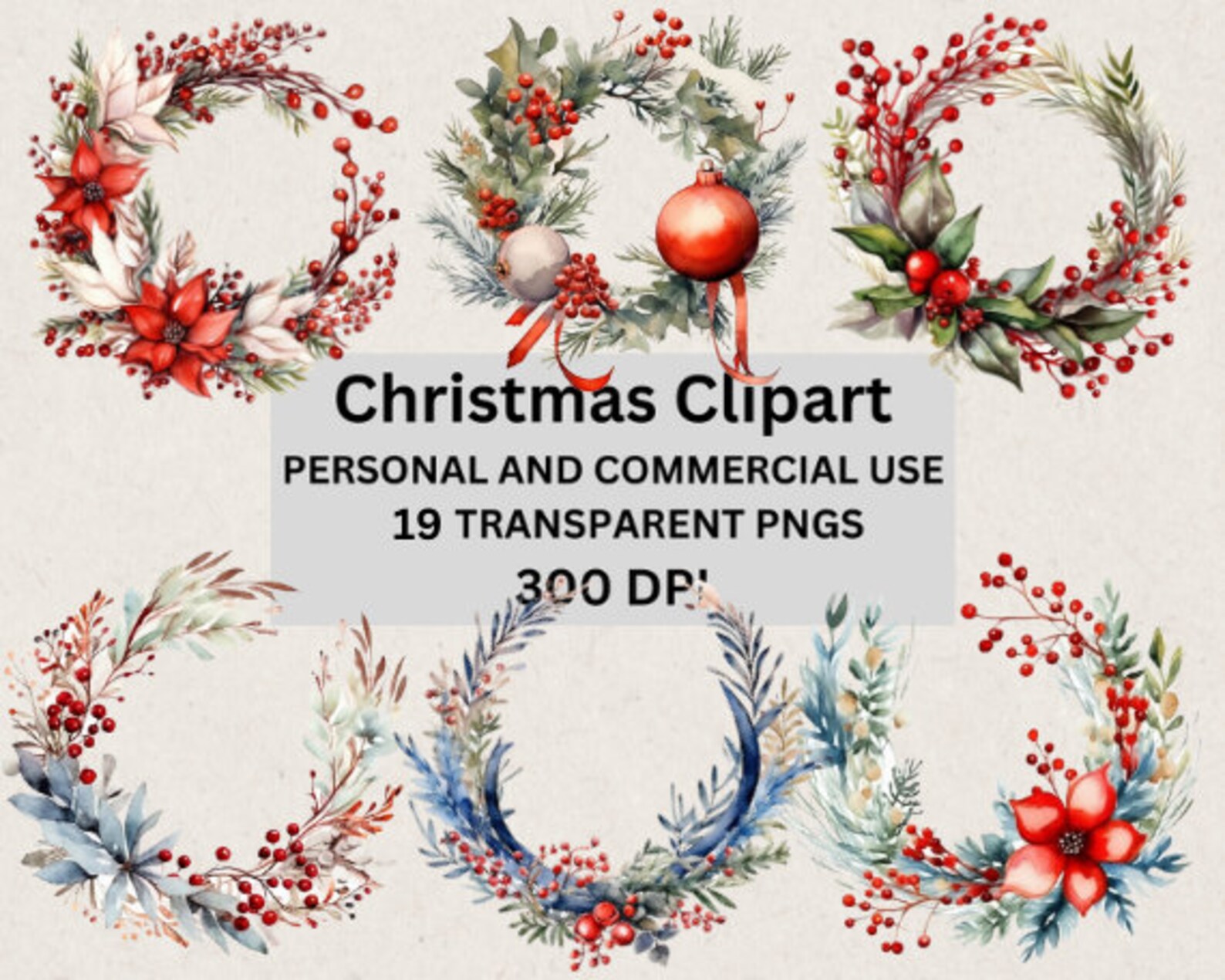 19 Christmas Wreaths Clipart, Wreath Clipart, Watercolor Clipart ...
