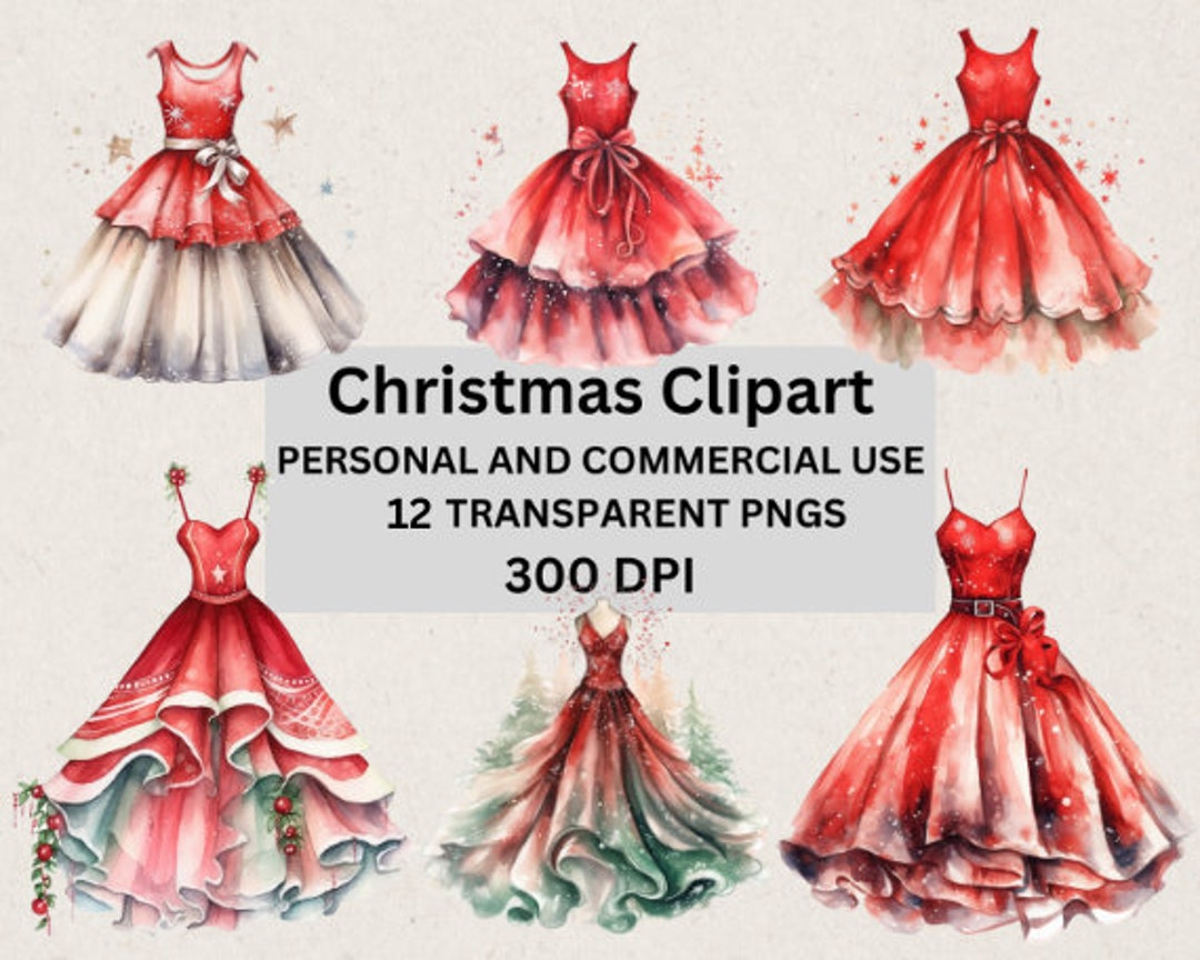 15 Christmas Dresses Clipart, Dress Clipart, Watercolor Clipart ...