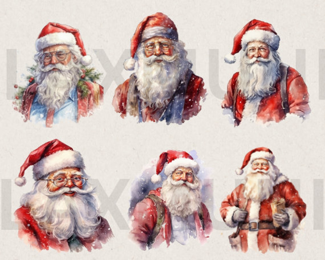 23 Santa Claus Clipart, Christmas Clipart, Watercolor Clipart, Holiday ...