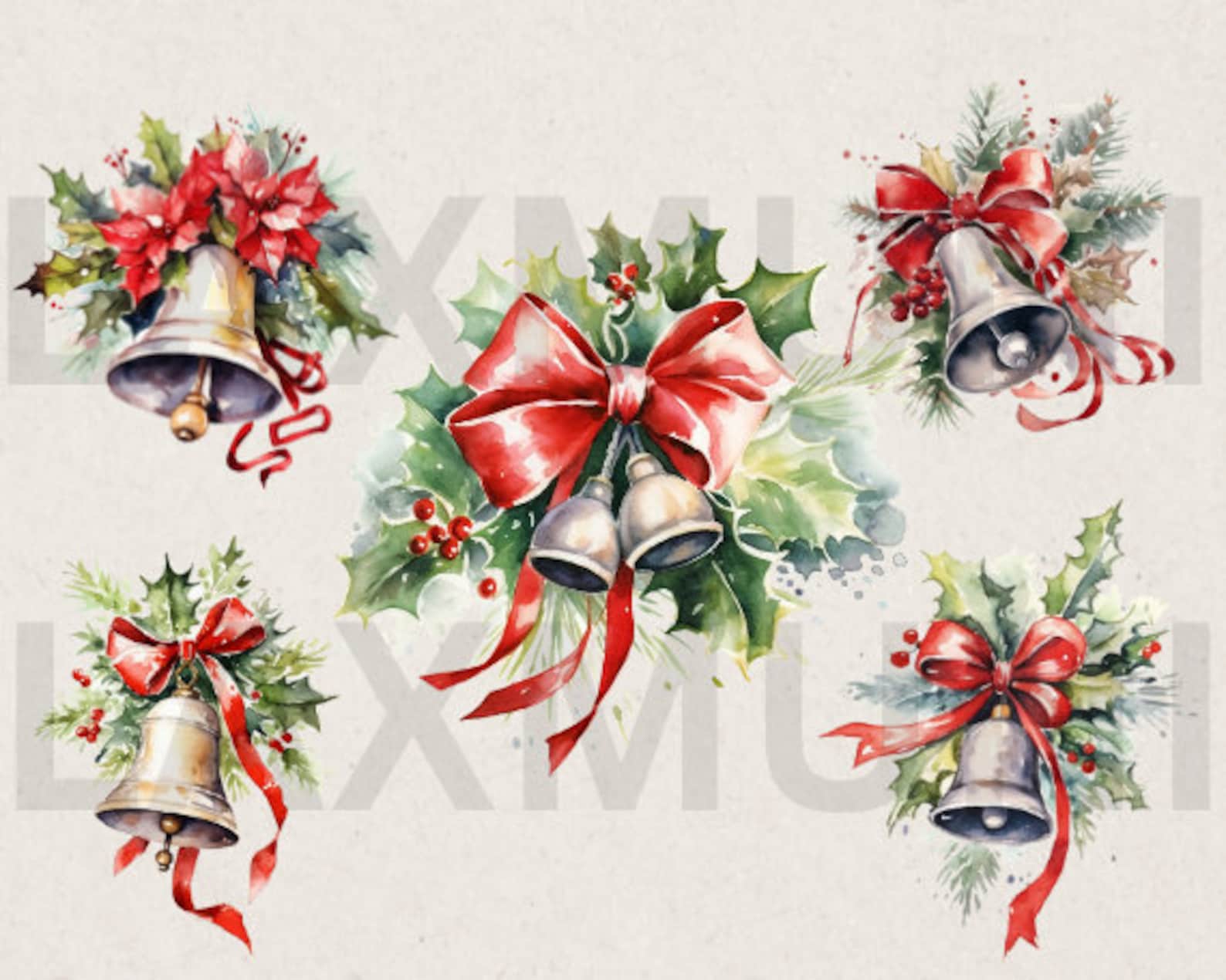 17 Christmas Bells Clipart, Christmas Clipart, Watercolor Clipart ...