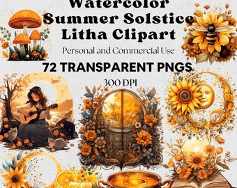 Watercolor Litha Clipart Png Set Floral Pagan Holiday Wiccan Art ...