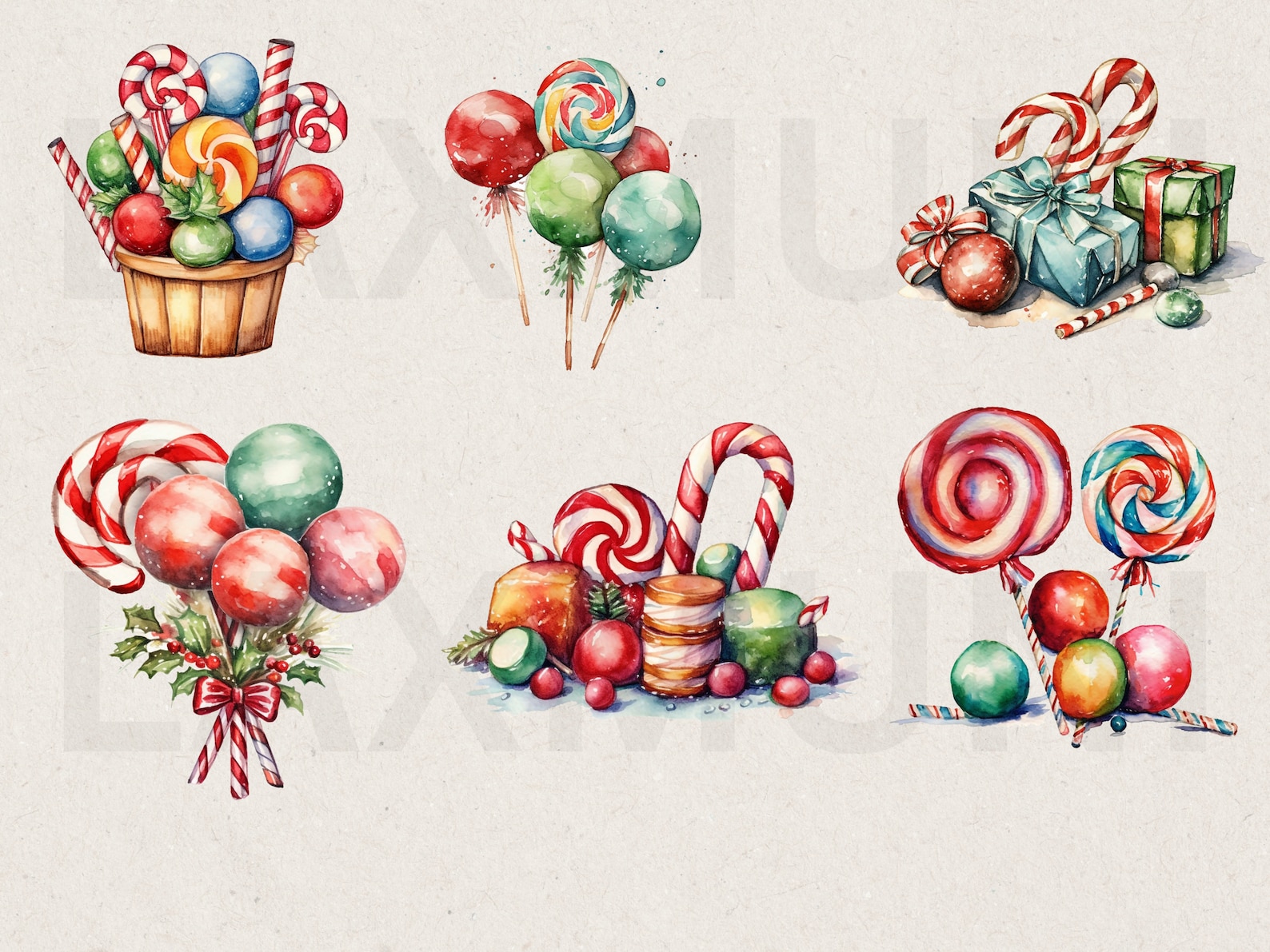 22 Christmas Clipart, Candies Clipart, Watercolor Clipart, Holiday ...
