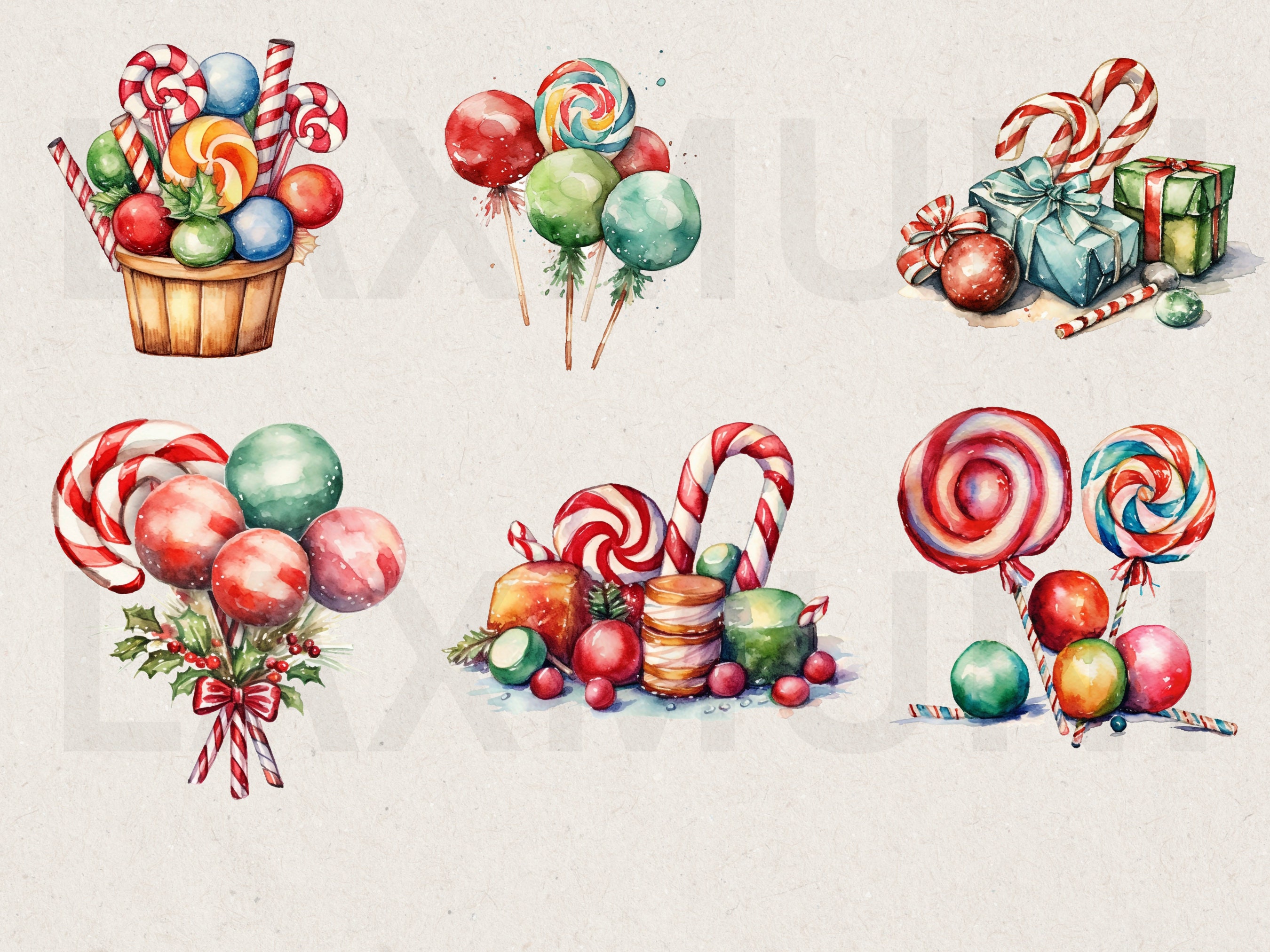 22 Christmas Clipart, Candies Clipart, Watercolor Clipart, Holiday ...