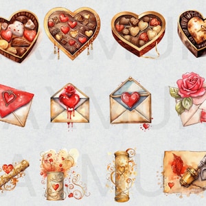 50 Valentine's Day Clipart, Watercolor Clipart Transparent Background ...