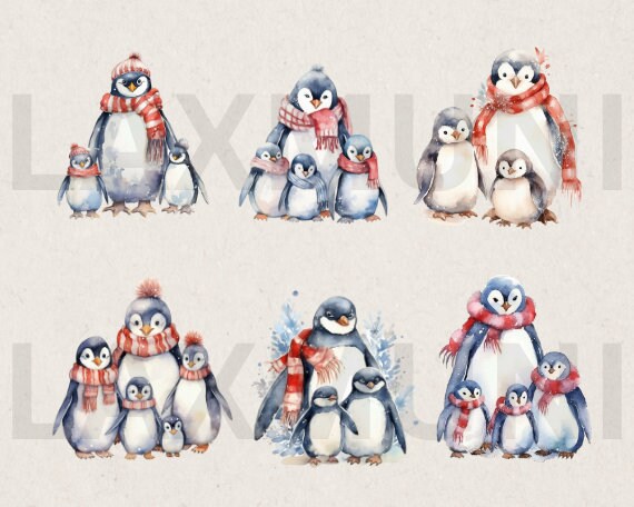 16 Penguins Clipart, Animal Clipart, Watercolor Clipart, Holiday ...