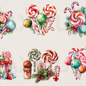 22 Christmas Clipart, Candies Clipart, Watercolor Clipart, Holiday ...