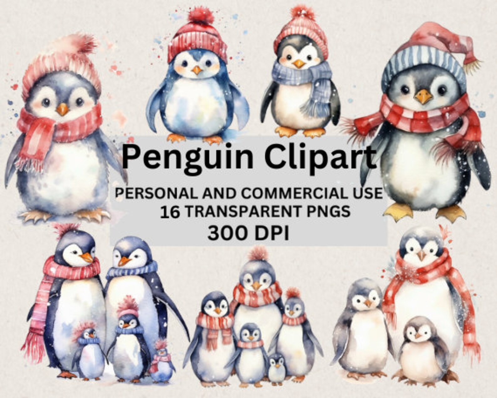 16 Penguins Clipart, Animal Clipart, Watercolor Clipart, Holiday ...