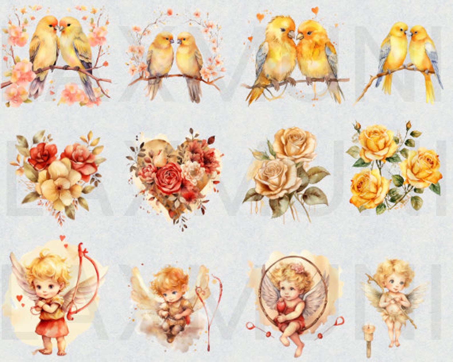 50 Valentine's Day Clipart, Watercolor Clipart Transparent Background ...