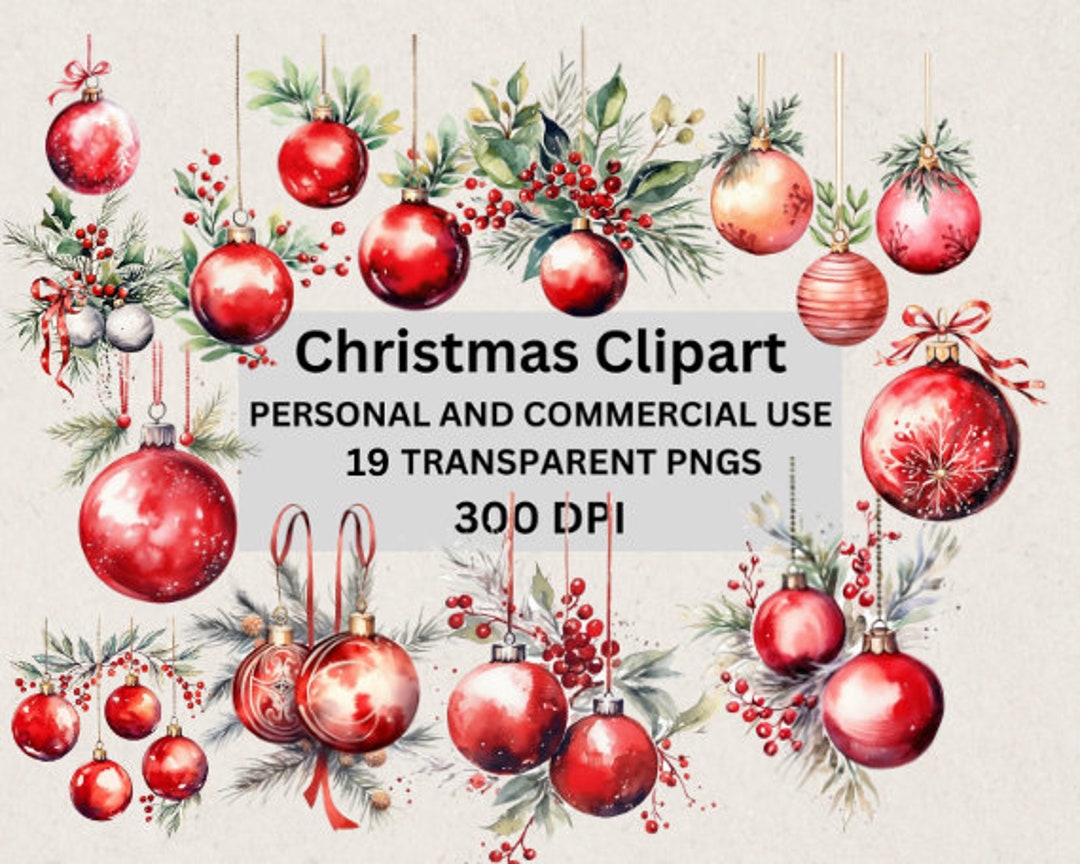 19 Christmas Ornament Clipart, Christmas Clipart, Watercolor Clipart ...