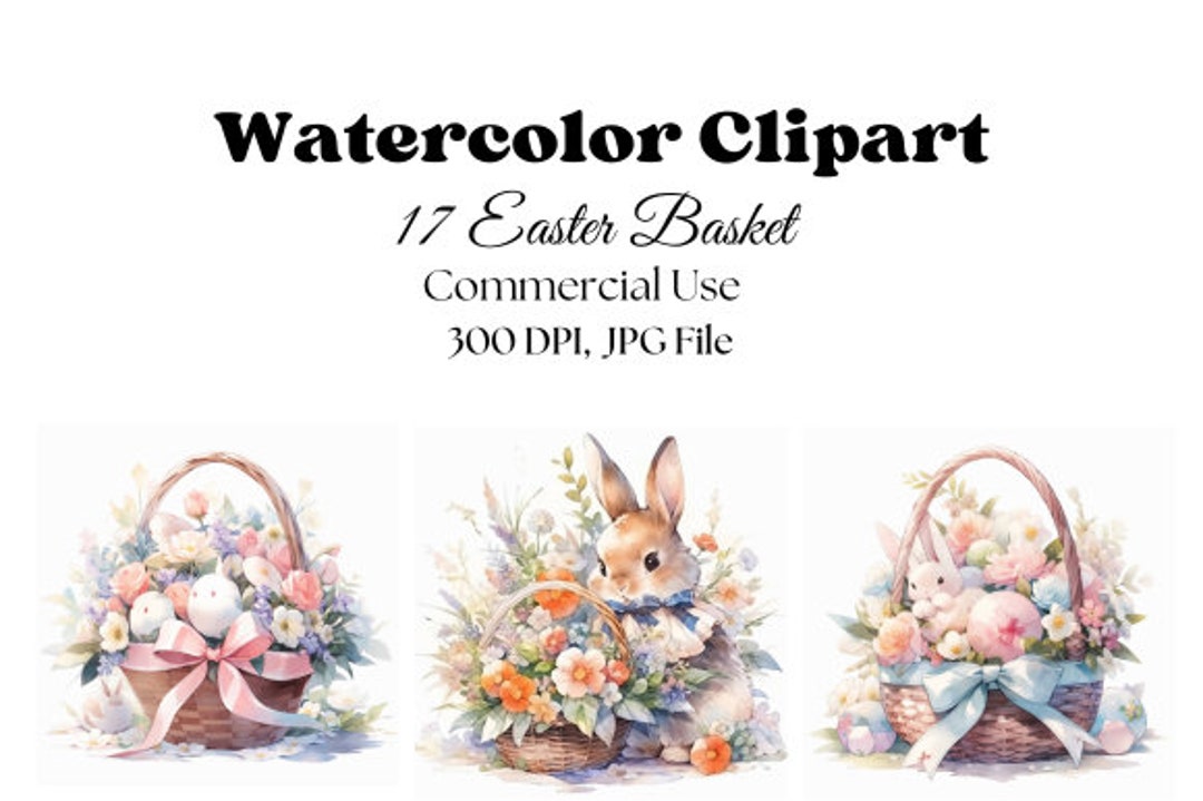 17 Watercolor Easter Basket Clipart, Easter Clipart, Eggs Clipart ...