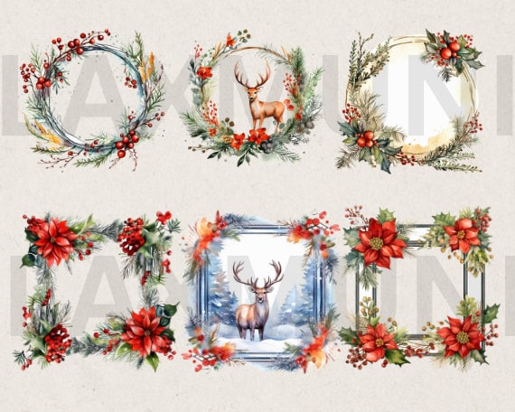 15 Christmas Frame Clipart, Frame Clipart, Watercolor Clipart, Holiday ...