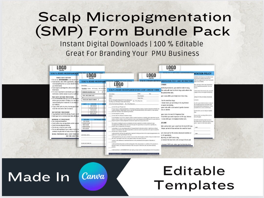 SMP Forms: Scalp Micropigmentation Consent, Client Record (editable ...