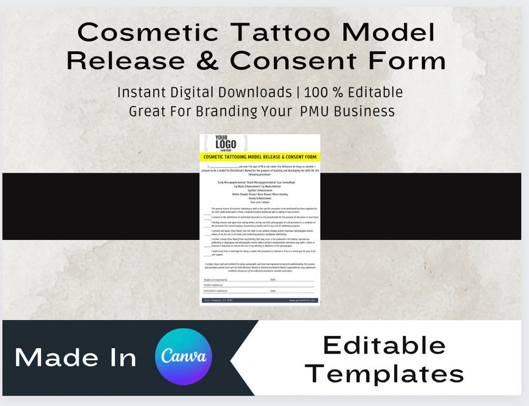 PMU Model Consent, Release Form, Editable Template, Cosmetic Tattoo ...
