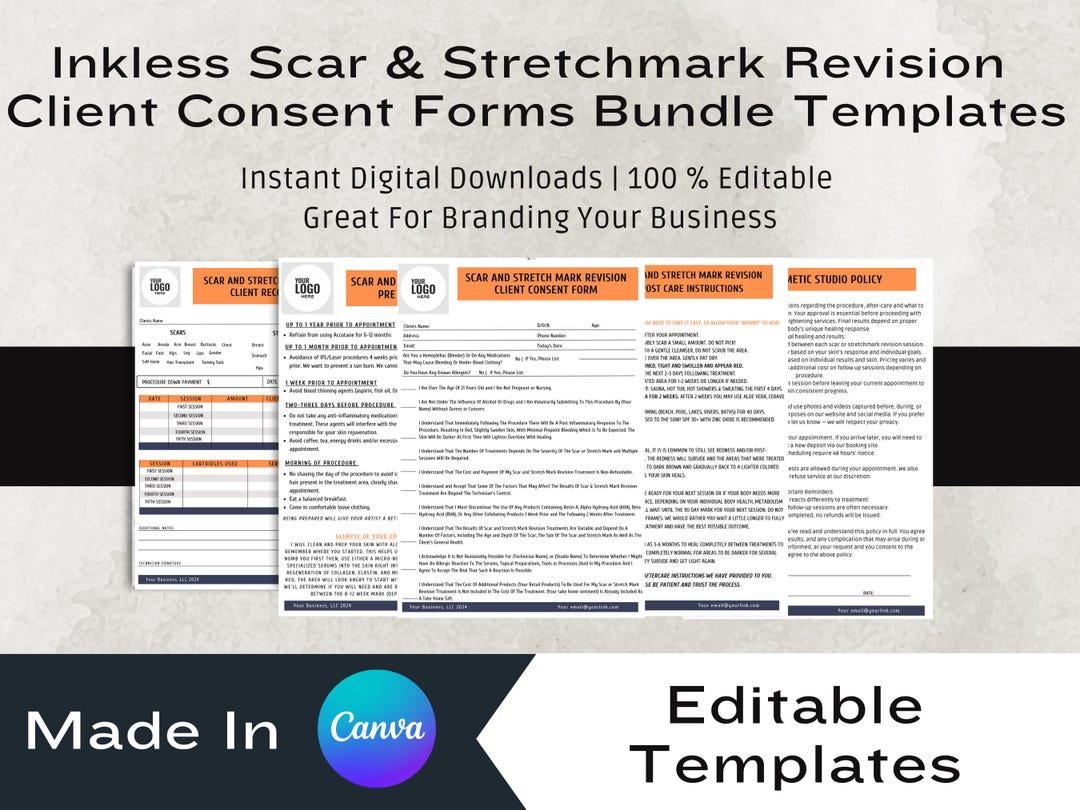 Inkless Scar Stretchmark Revision Forms, Client Records, Consent ...