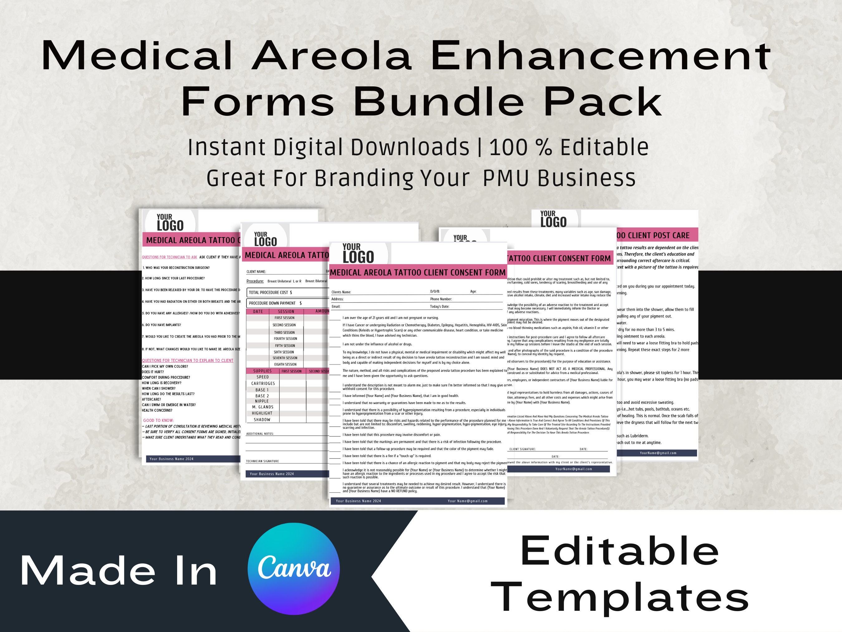 Medical Areola PMU Forms: Consent, Records, Consultation (editable ...