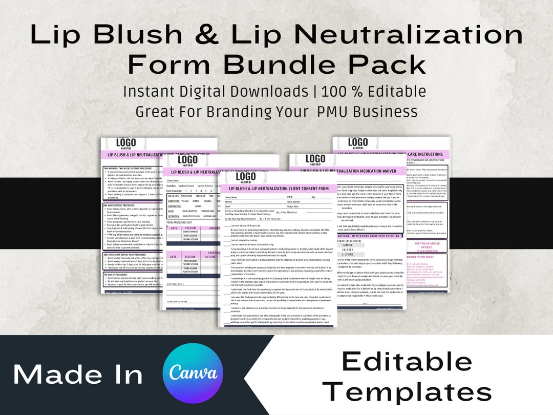 Lip Blushing/neutralization Consent, Client Record, Medication Waiver ...
