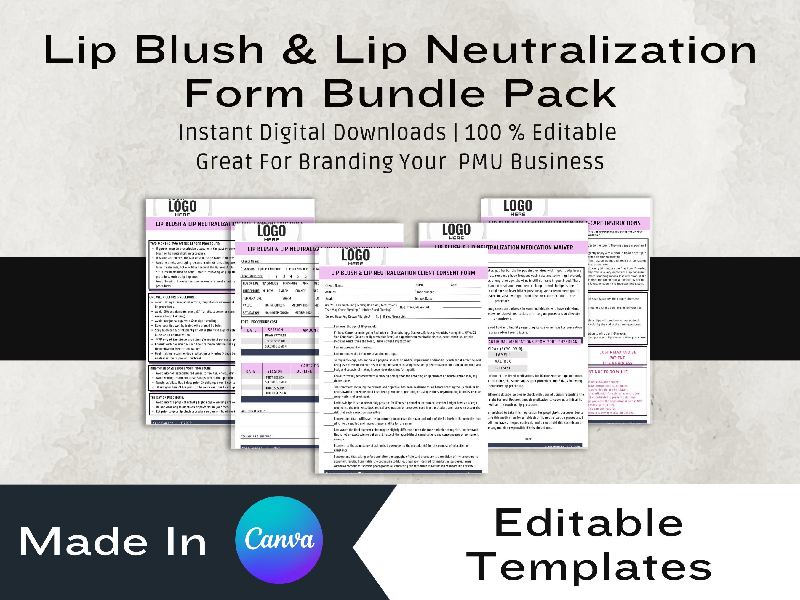 Lip Blushing/neutralization Consent, Client Record, Medication Waiver ...