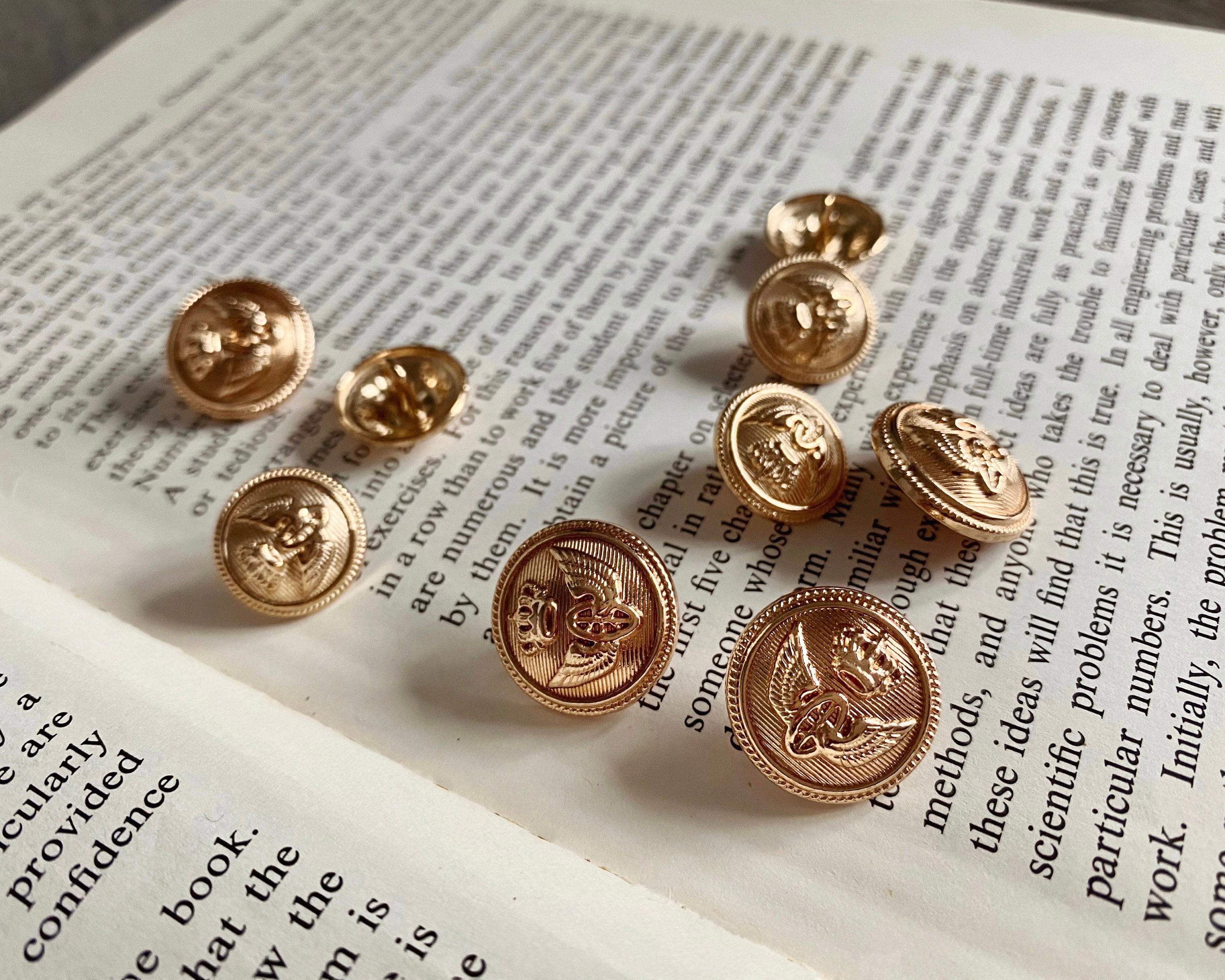 2x Crown Wings Gold Metal Shank Buttons Military Style Golden - Etsy