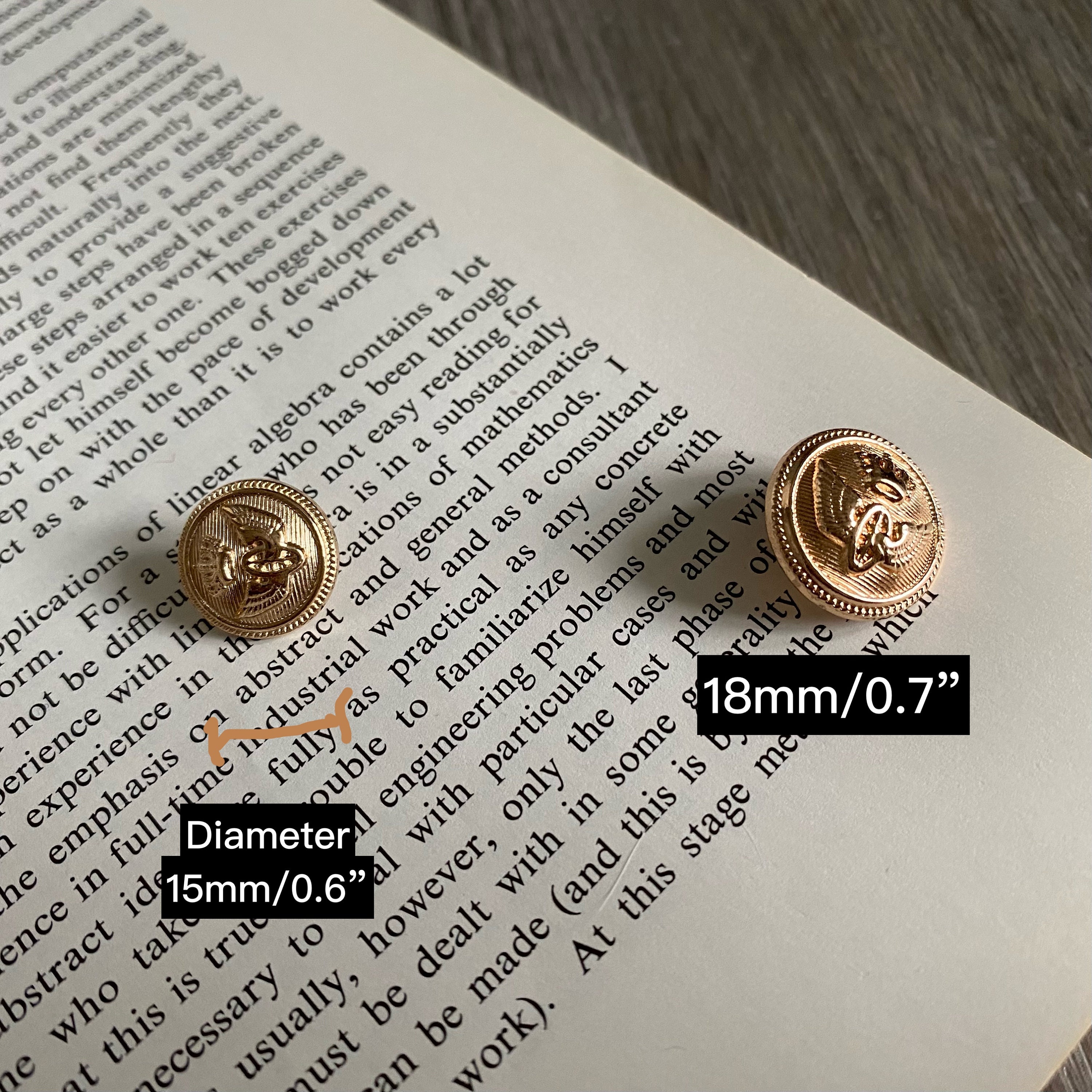 2x Crown Wings Gold Metal Shank Buttons, Military Style Golden Buttons ...