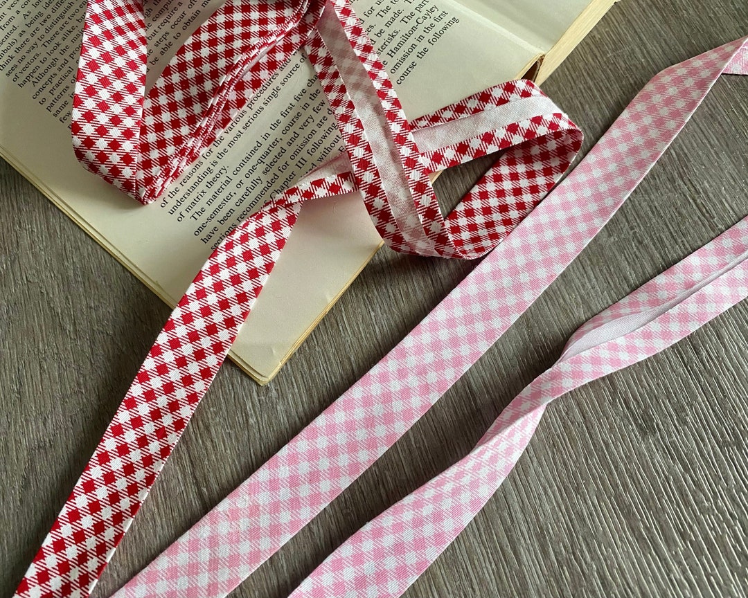 1m Checkered 20mm Double Folded Bias Tape Red Pink, Pure Cotton Gingham ...