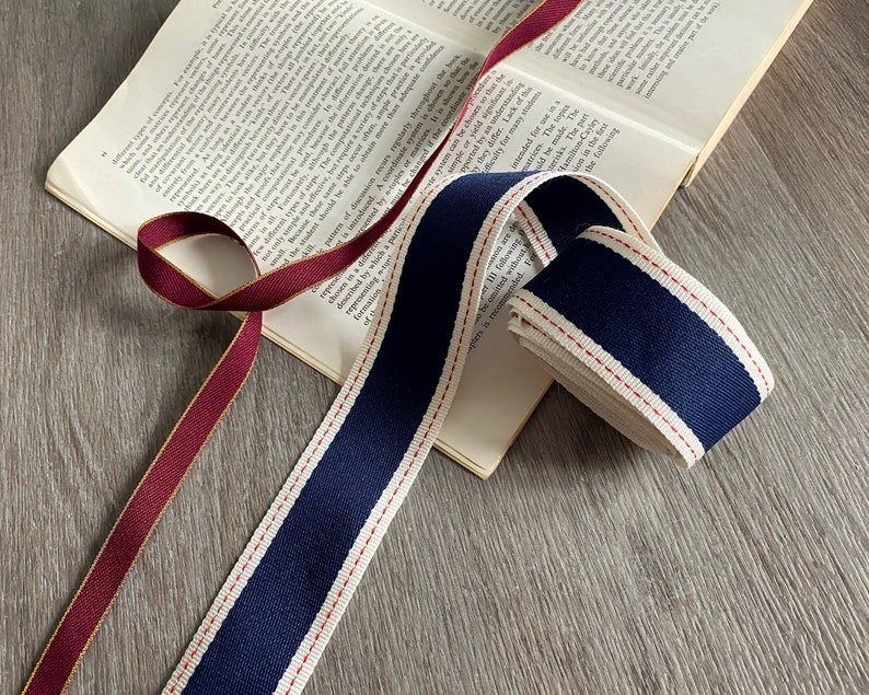 Navy Bordeaux Classic Maritime Woven Ribbon 12mm/40mm, Burgundy Ribbon ...